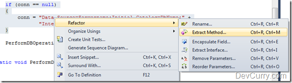 Refactoring code using Extract Method in Visual Studio 2010 Refactoring code using Extract Method in Visual Studio 2010
